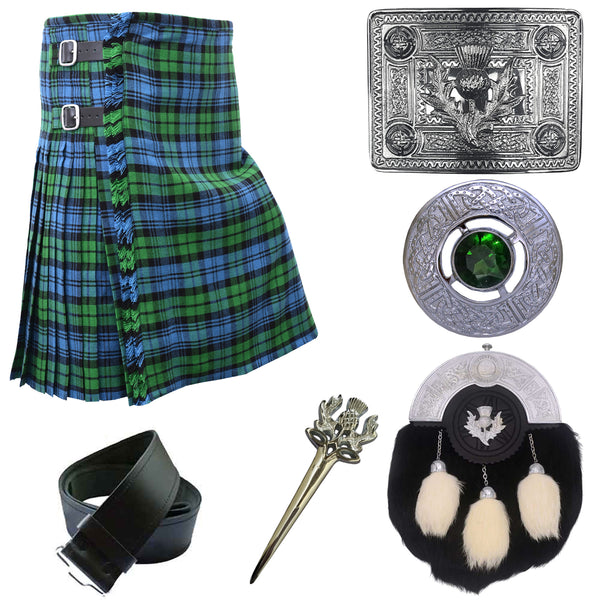 Scottish Tartan Kilt Set For Men, Thistle kilt Sporran- Fly plaid & Br ...